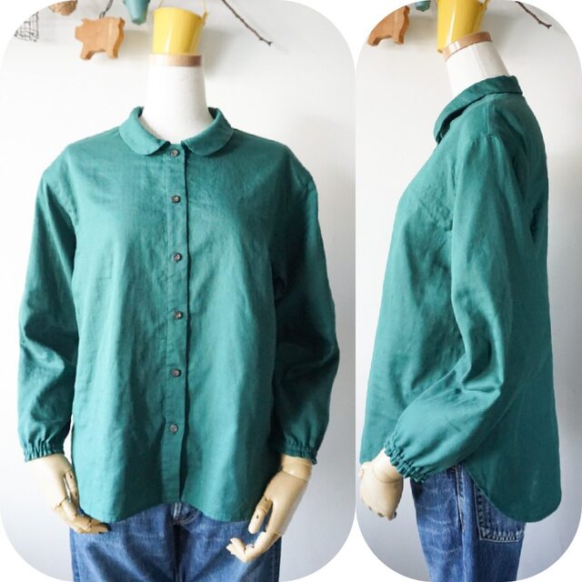 オーガニックWガーゼの長袖ブラウス（モスグリンcol） | iichi 日々の暮らしを心地よくするハンドメイドやアンティークのマーケットプレイス