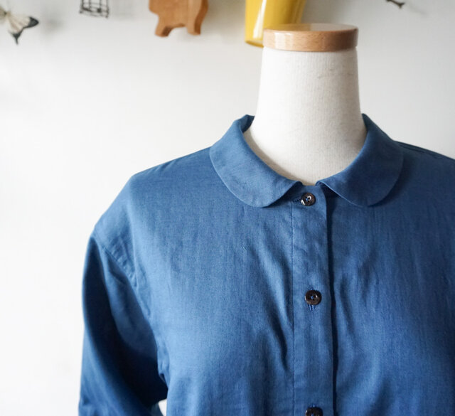 オーガニックWガーゼの長袖ブラウス（ブルーcol） | iichi 日々の暮らしを心地よくするハンドメイドやアンティークのマーケットプレイス
