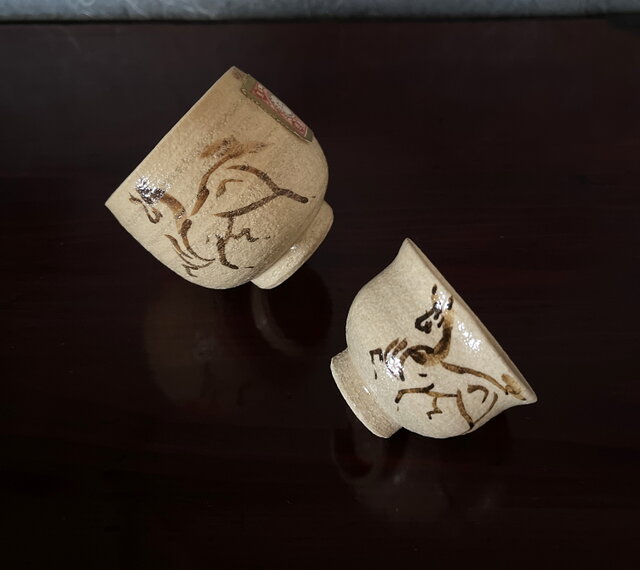 相馬駒焼 湯吞み茶碗 ぐい吞み二個組 yk0243 | iichi 日々の暮らしを心地よくするハンドメイドやアンティークのマーケットプレイス