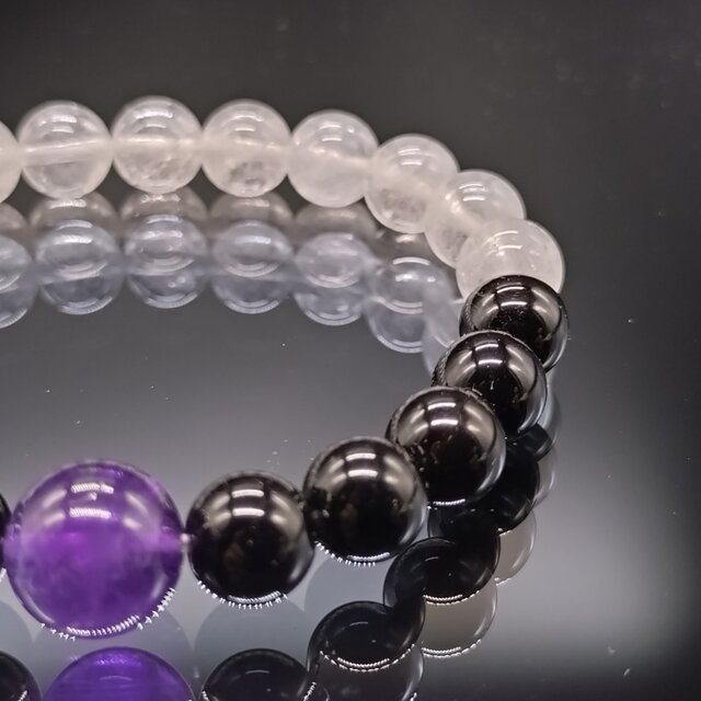 モリオン・ヒマラヤ水晶・アメジスト・8mm(親玉10mm)【最高品質・鑑別済み】ブレスレット | iichi 日々の暮らしを心地よくするハンドメイドやアンティークのマーケットプレイス