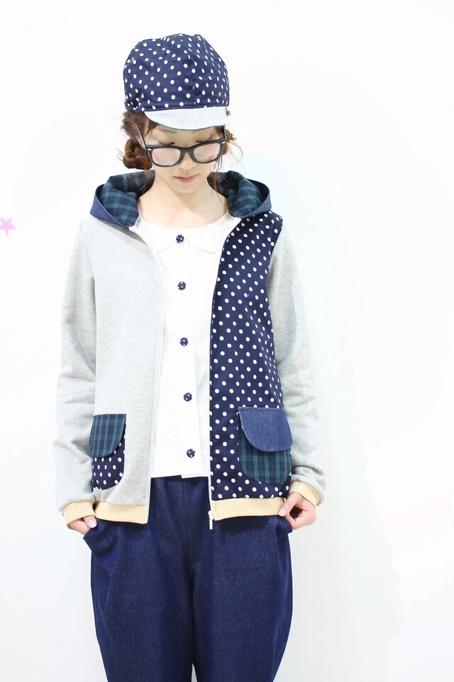 水玉mixフードパーカー♡ | iichi 日々の暮らしを心地よくするハンドメイドやアンティークのマーケットプレイス