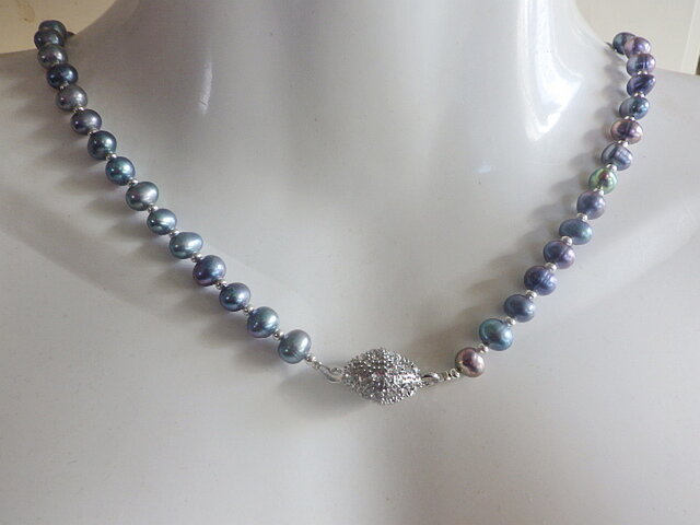 ☆再販☆Flesh Pearl Necklace 淡水パールのネックレス ☆ビッグマグネットクラスプ☆黒蝶真珠 バロックパール | iichi ...