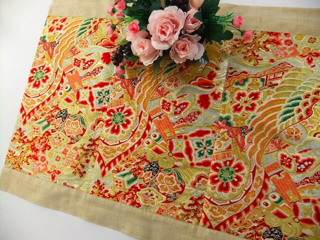 【J-041】60×86和風大型マット/帯リメイク/ラグ・テーブルセンター・敷マット/日本のお土産 | iichi 日々の暮らしを心地よくするハンドメイドやアンティークのマーケットプレイス