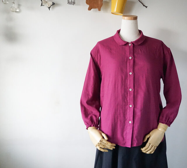Wガーゼの8分袖ブラウス（ラズベリーcol） | iichi 日々の暮らしを心地よくするハンドメイドやアンティークのマーケットプレイス