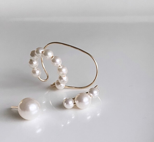 14kgf oval pearl 2連 イヤーカフ &Candy アシンメトリー クリスタル パール ピアス 3点セット | iichi 日々の暮らしを心地よくするハンドメイドやアンティークの ...