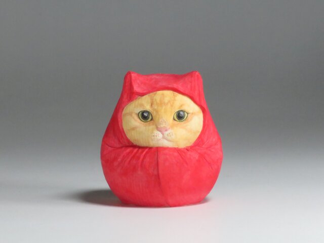 木彫り 達磨 だるま茶トラ猫 猫仏2412 | iichi 日々の暮らしを心地よくするハンドメイドやアンティークのマーケットプレイス