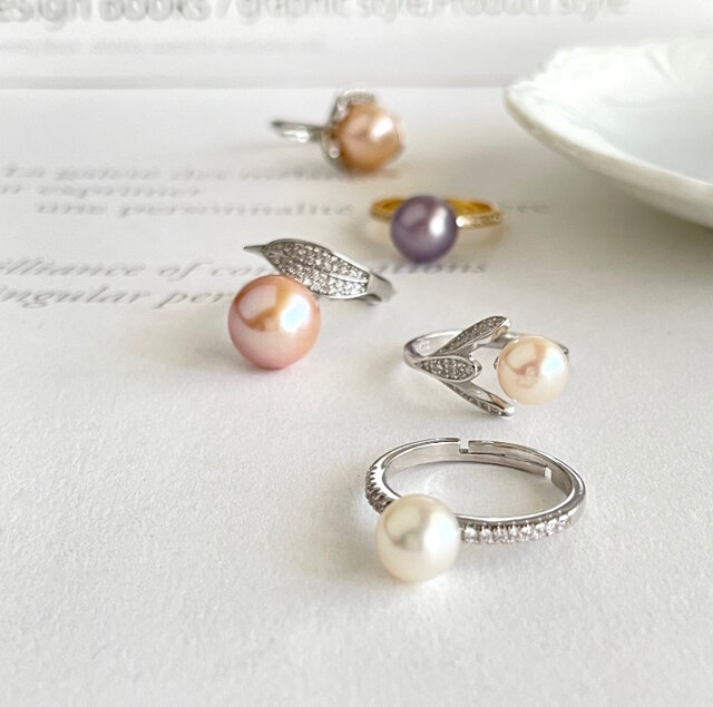 スリーリーブス あこや真珠 葉っぱのリング | iichi 日々の暮らしを心地よくするハンドメイドやアンティークのマーケットプレイス