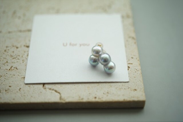 【drop】K18 あこや双子ピアス（ブルーグレー） | iichi 日々の暮らしを心地よくするハンドメイドやアンティークのマーケットプレイス