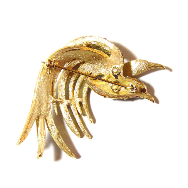 50s Vintage Rhinestone Gold Tone Bird Motif Brooch | iichi 日々の暮らしを心地よくするハンドメイドやアンティークのマーケットプレイス