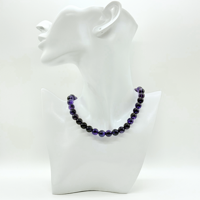 ラス1 9mm sv925 アメジスト/紫水晶 シルバー 天然石ネックレス - 一連 珠紫 M | iichi 日々の暮らしを心地よくするハンドメイドやアンティークのマーケットプレイス
