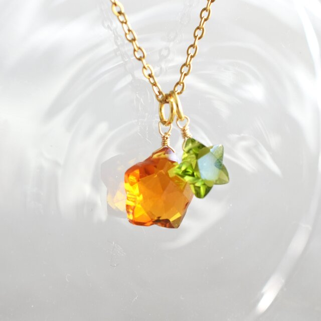 【残り26】アンバーイエロークォーツ と グリーンクォーツ スター サージカルステンレス40cm | iichi 日々の暮らしを心地よくするハンドメイドやアンティークのマーケットプレイス