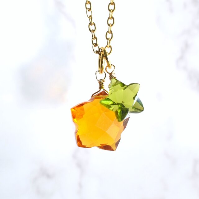 【残り26】アンバーイエロークォーツ と グリーンクォーツ スター サージカルステンレス40cm | iichi 日々の暮らしを心地よくするハンドメイドやアンティークのマーケットプレイス