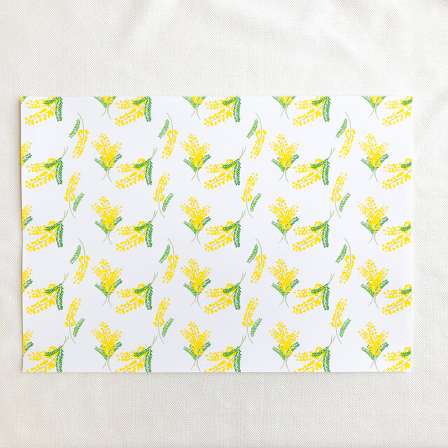 ミモザが散りばめられたデザインペーパー A4 | iichi 日々の暮らしを心地よくするハンドメイドやアンティークのマーケットプレイス
