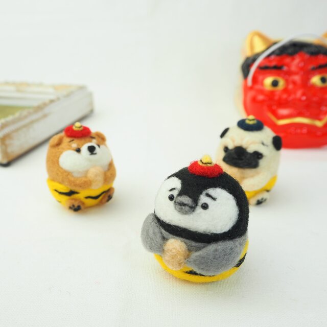 【受注製作】‐節分コスプレ‐まゆペンギンのヒナおに(赤鬼・青鬼) 羊毛フェルト | iichi 日々の暮らしを心地よくするハンドメイドやアンティークのマーケットプレイス
