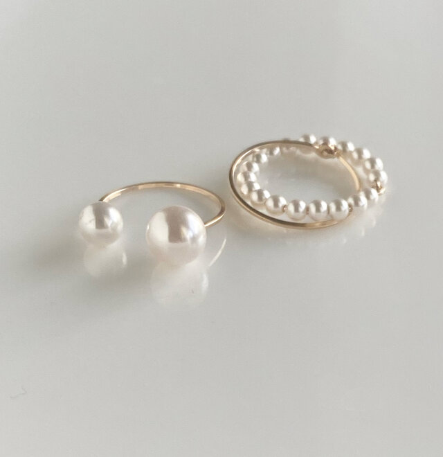pearl ring 2点セット Fluid & Twins pearl クリスタルパール 指輪 リング | iichi 日々の暮らしを心地よくするハンドメイドやアンティークのマーケットプレイス