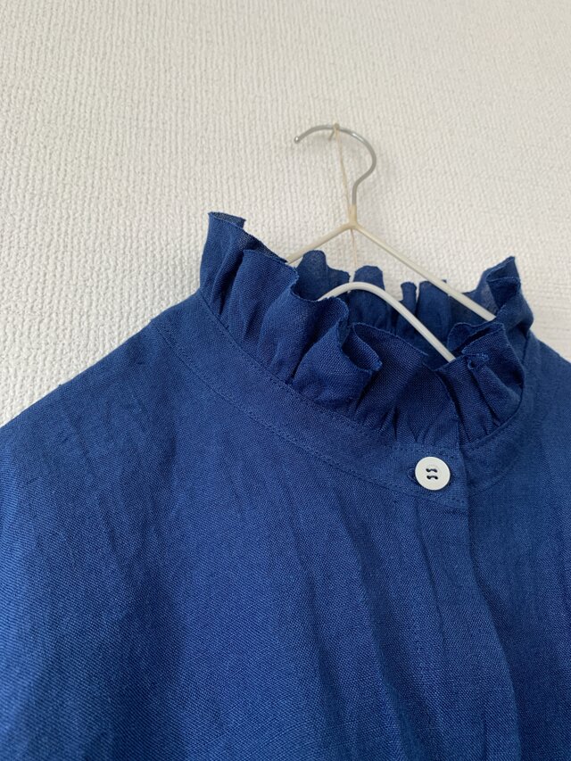 L size リネン首元フリルブラウス | iichi 日々の暮らしを心地よくするハンドメイドやアンティークのマーケットプレイス