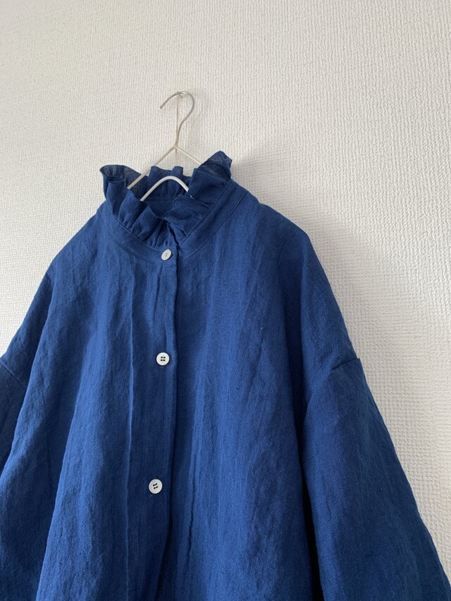 L size リネン首元フリルブラウス | iichi 日々の暮らしを心地よくするハンドメイドやアンティークのマーケットプレイス