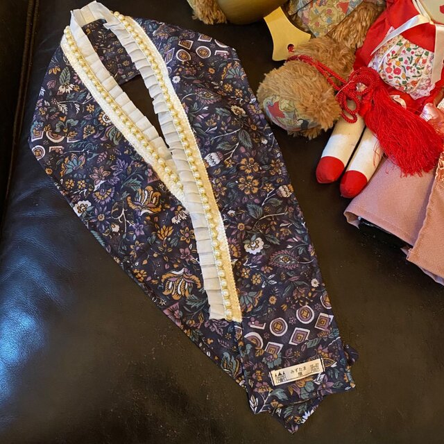 和洋折衷 着物 リメイク 重ね衿 伊達襟 パール フリル 落ち着きのある深い色合い E-28 | iichi 日々の暮らしを心地よくするハンドメイドやアンティークのマーケットプレイス