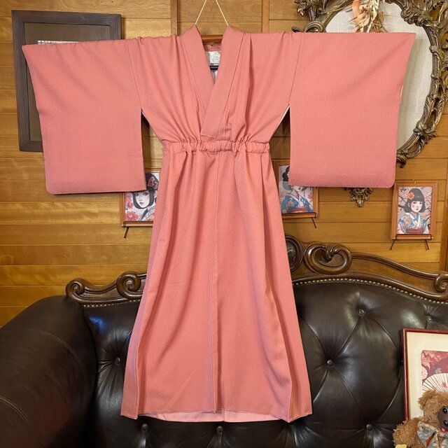 着物 セミロング ワンピース リメイク 色無地 化繊 洗える 帯サッシュベルト付き 和洋折衷 KW-667 | iichi 日々の暮らしを心地よくするハンドメイドやアンティークのマーケットプレイス