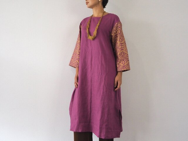 ブロックプリント/ 幾何学文様リネンワンピース | iichi 日々の暮らしを心地よくするハンドメイドやアンティークのマーケットプレイス