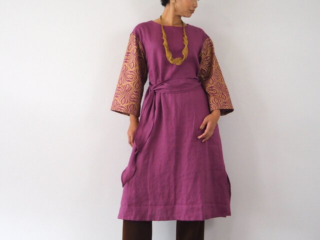 ブロックプリント/ 幾何学文様リネンワンピース | iichi 日々の暮らしを心地よくするハンドメイドやアンティークのマーケットプレイス