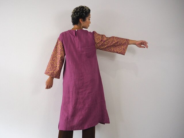 ブロックプリント/ 幾何学文様リネンワンピース | iichi 日々の暮らしを心地よくするハンドメイドやアンティークのマーケットプレイス