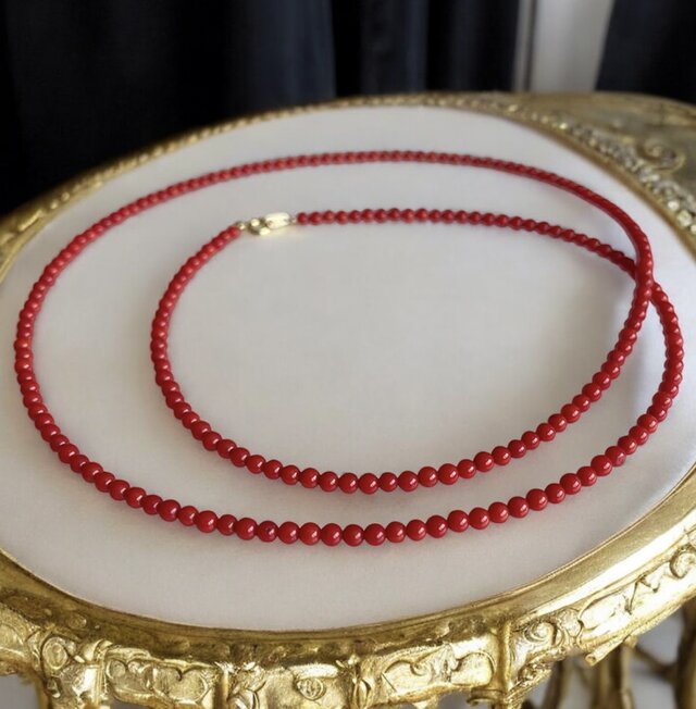 3mm赤珊瑚ロングネックレス PPA0002 | iichi 日々の暮らしを心地よくするハンドメイドやアンティークのマーケットプレイス