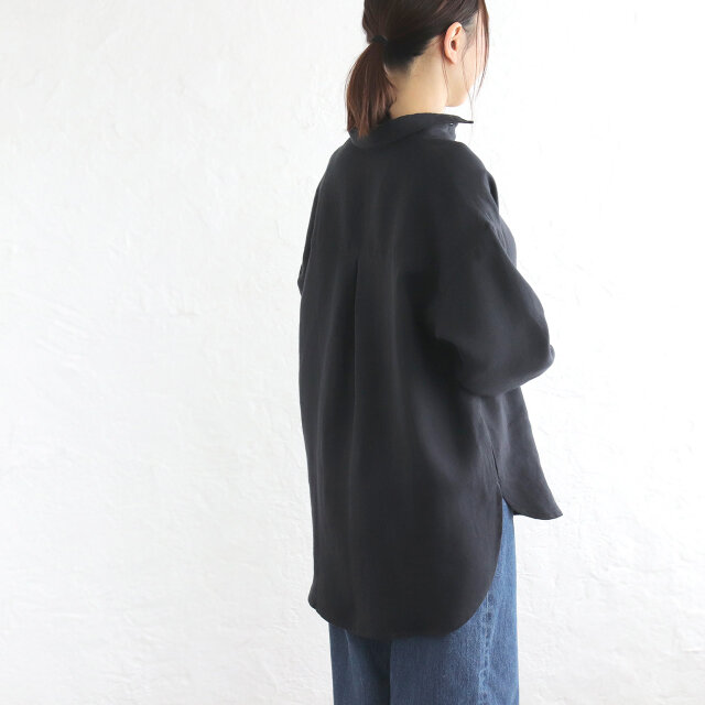 柔らかな リネン シャツブラウス （ネイビーブラック）TP18 | iichi 日々の暮らしを心地よくするハンドメイドやアンティークのマーケットプレイス