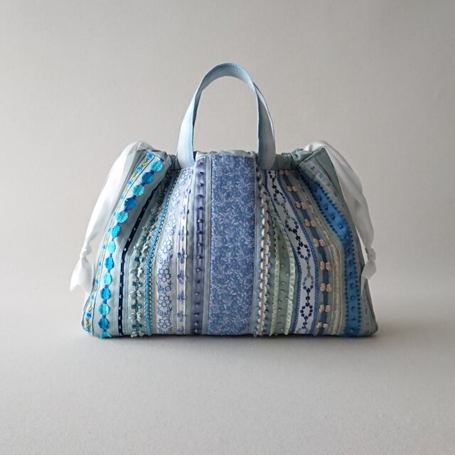 FRANCE RIBBON KINCHAKU MINI TOTE [light blue] | iichi 日々の暮らしを心地よくするハンドメイドやアンティークのマーケットプレイス