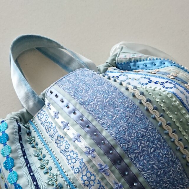 FRANCE RIBBON KINCHAKU MINI TOTE [light blue] | iichi 日々の暮らしを心地よくするハンドメイドやアンティークのマーケットプレイス