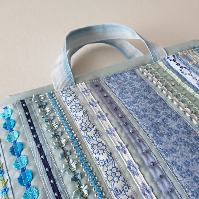 FRANCE RIBBON KINCHAKU MINI TOTE [light blue] | iichi 日々の暮らしを心地よくするハンドメイドやアンティークのマーケットプレイス