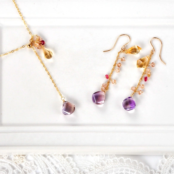 "Aurora Bloom"アメトリンダブルアジャスターネックレス | iichi 日々の暮らしを心地よくするハンドメイドやアンティークのマーケットプレイス