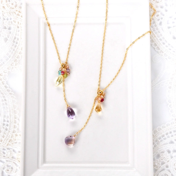 "Aurora Bloom"アメトリンダブルアジャスターネックレス | iichi 日々の暮らしを心地よくするハンドメイドやアンティークの ...