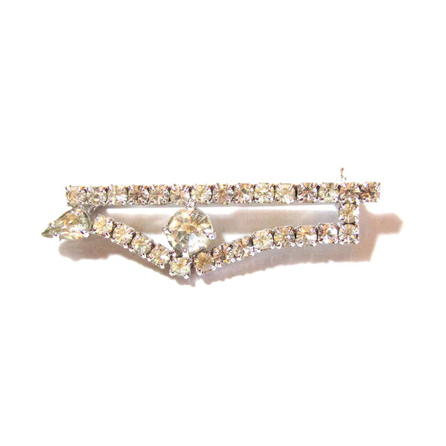80s Vintage Clear Rhinestone Design Brooch | iichi 日々の暮らしを心地よくするハンドメイドやアンティークのマーケットプレイス