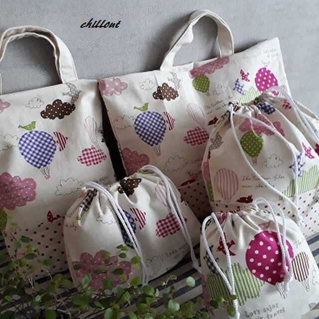 【ソフトリネン】入園バッグ5点セット：かわいいピンクの切替セット【0026】 | iichi 日々の暮らしを心地よくするハンドメイドやアンティークのマーケットプレイス