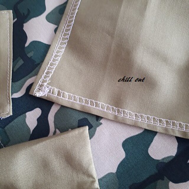 【ソフトリネン】入園バッグ8点セット：ミリタリー切替セット【0048】 | iichi 日々の暮らしを心地よくするハンドメイドやアンティークのマーケットプレイス