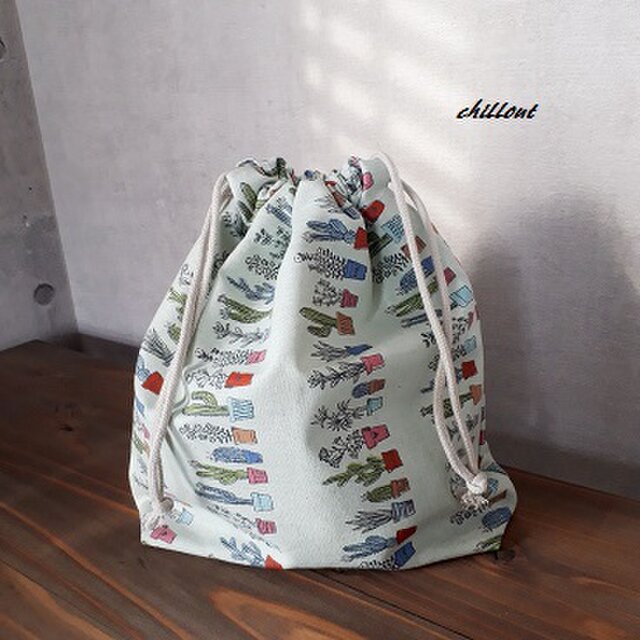 【ソフトリネン】入園バッグ5点セット：サボテン：くすみグリーン【0428】 | iichi 日々の暮らしを心地よくするハンドメイドやアンティークのマーケットプレイス