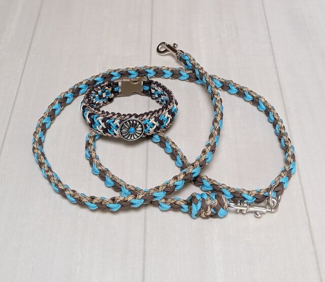 目を引くターコイズカラーのバックル首輪 小型犬用 (内周25cm) お揃いのリードと共に | iichi 日々の暮らしを心地よくするハンドメイドやアンティークのマーケットプレイス