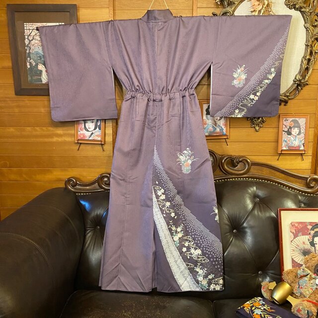 付け下げ着物 リメイク ワンピース ドレス 洗える 化繊 名古屋帯サッシュベルト 和洋折衷 KW-744 | iichi 日々の暮らしを心地よくするハンドメイドやアンティークのマーケットプレイス