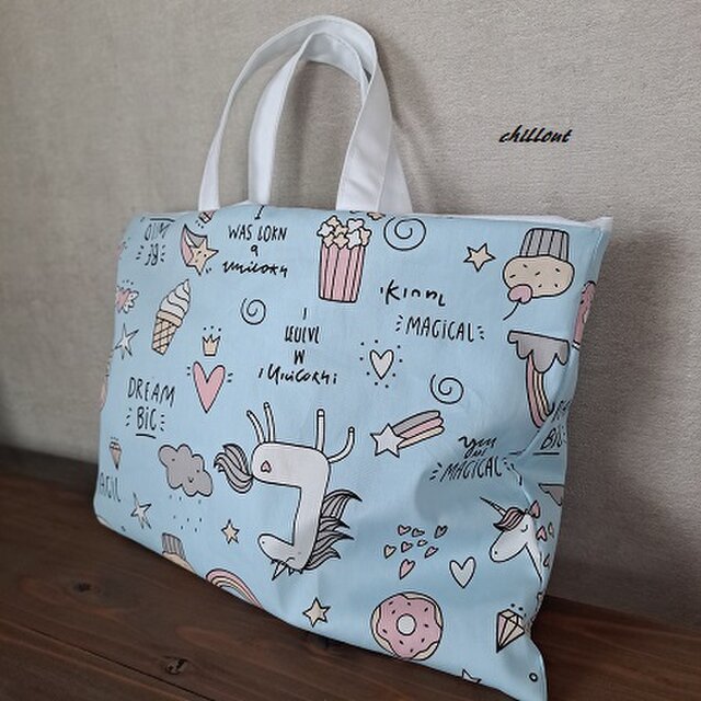 【入園・入学】入園バッグ5点セット：ユニコーン：水色【0790】 | iichi 日々の暮らしを心地よくするハンドメイドやアンティークのマーケットプレイス