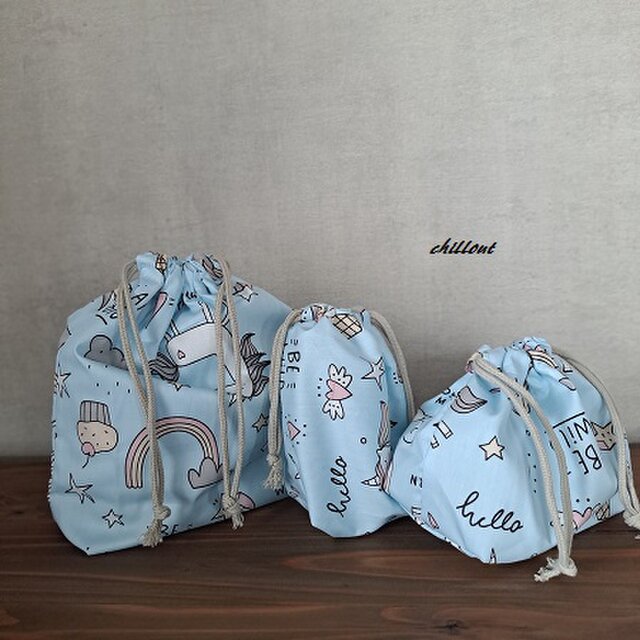 【入園・入学】入園バッグ5点セット：ユニコーン：水色【0790】 | iichi 日々の暮らしを心地よくするハンドメイドやアンティークのマーケットプレイス