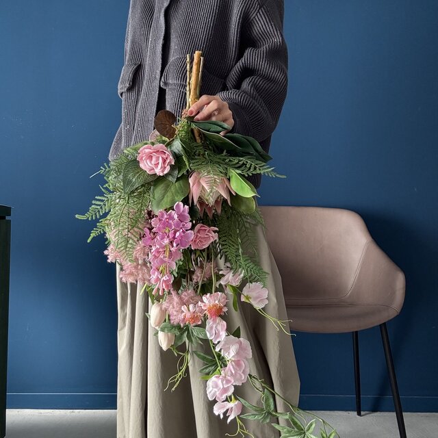 【迫力の70cm！】モーブピンクスモークツリーの春花スワッグ！ライラック/スイトピー/チューリップ/ランチ会や店舗看板に | iichi 日々の暮らしを心地よくするハンドメイドやアンティークの ...