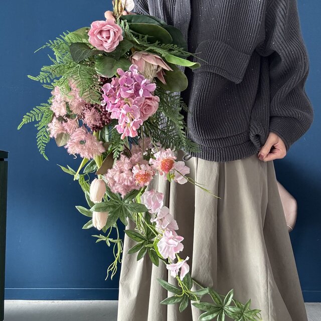 【迫力の70cm！】モーブピンクスモークツリーの春花スワッグ！ライラック/スイトピー/チューリップ/ランチ会や店舗看板に | iichi 日々の暮らしを心地よくするハンドメイドやアンティークの ...