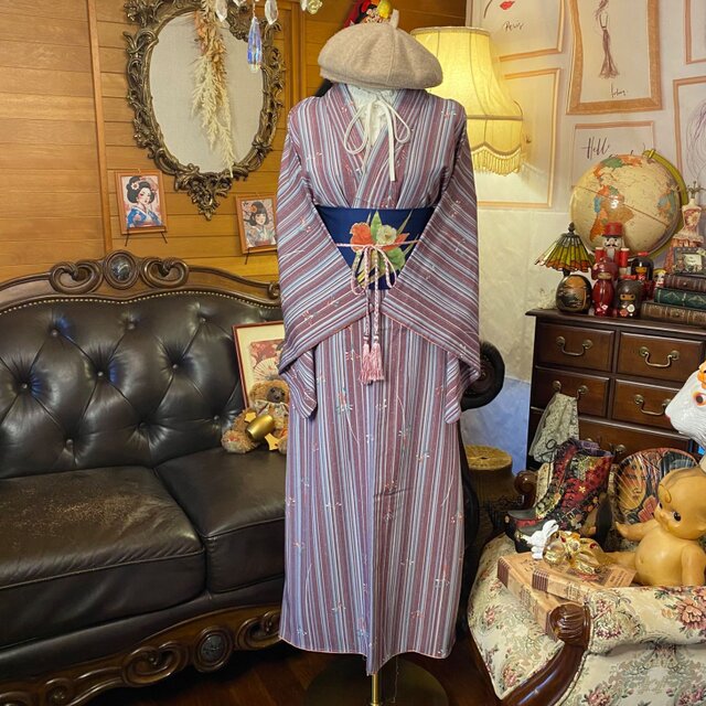 着物 リメイク ロング ワンピース ドレス 洗える 化繊 名古屋帯 和洋折衷 KW-772 | iichi 日々の暮らしを心地よくするハンドメイドやアンティークのマーケットプレイス