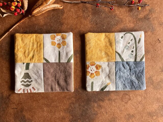 球根の花コースターはぎはぎ2枚セット | iichi 日々の暮らしを心地よくするハンドメイドやアンティークのマーケットプレイス