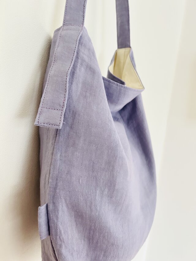 天日干しリネンのワンハンドルbag 薄紫 | iichi 日々の暮らしを心地よくするハンドメイドやアンティークのマーケットプレイス