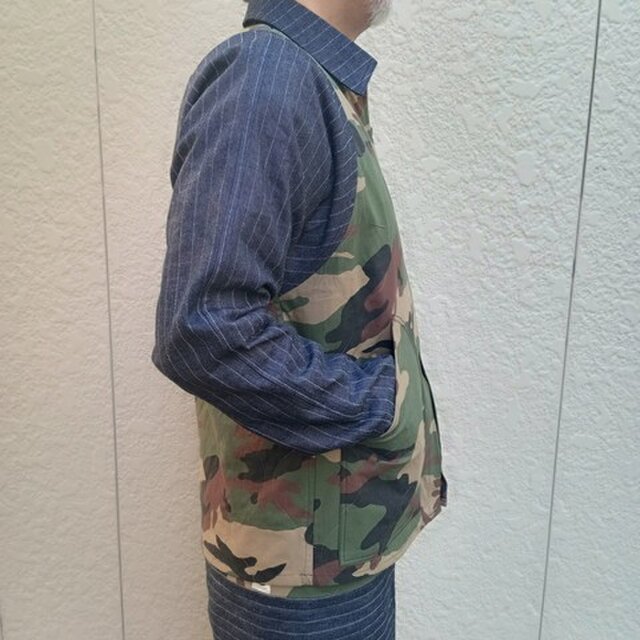 ジャガードデニム×迷彩キルティング地ZIPジャケット | iichi 日々の暮らしを心地よくするハンドメイドやアンティークのマーケットプレイス