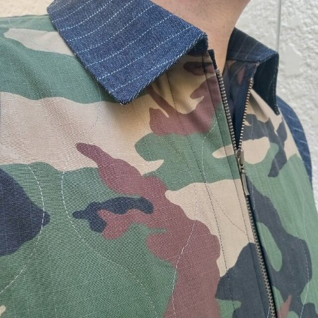 ジャガードデニム×迷彩キルティング地ZIPジャケット | iichi 日々の暮らしを心地よくするハンドメイドやアンティークのマーケットプレイス