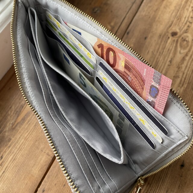 L字長財布・インド刺繍リボン(ピンク系ツイード) | iichi 日々の暮らしを心地よくするハンドメイドやアンティークのマーケットプレイス