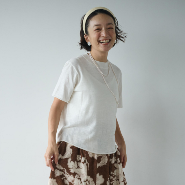 シンプルで上品なコットンリネンニット サマーニット ホワイト 240707-3 | iichi 日々の暮らしを心地よくするハンドメイドやアンティークのマーケットプレイス